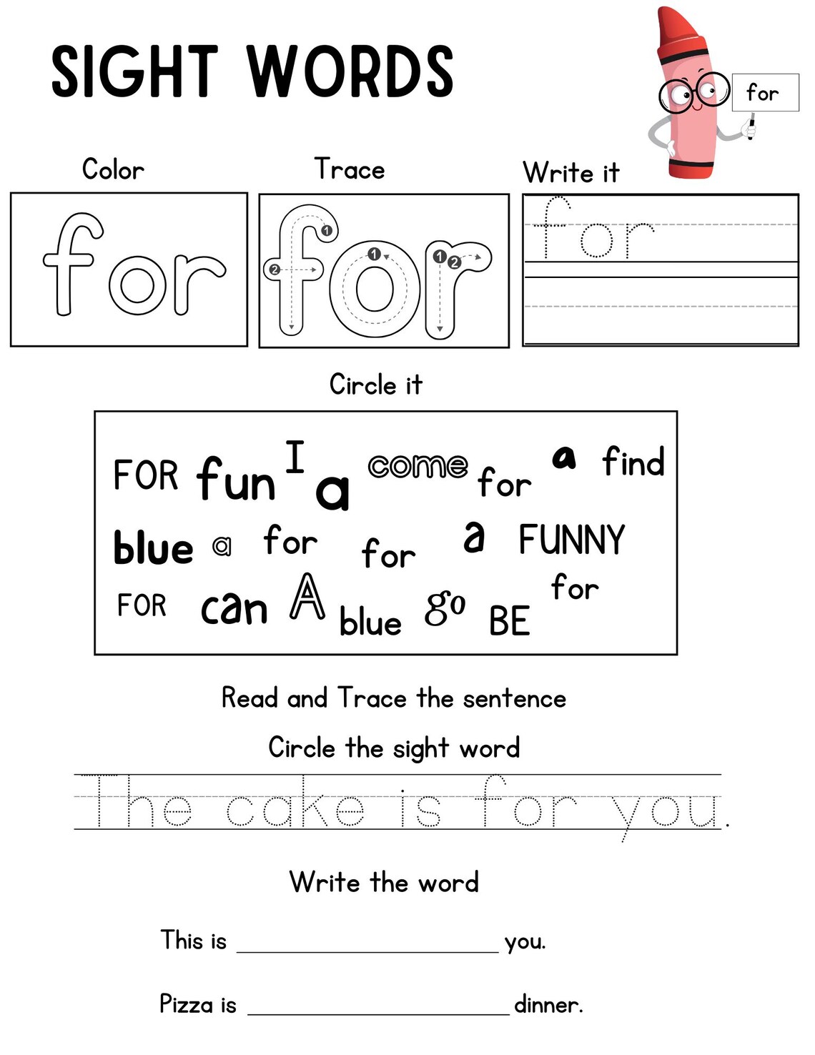 SIGHT WORDS Printable Worksheet, 90 Sight Words Pdf, Preschool, Pre-k ...
