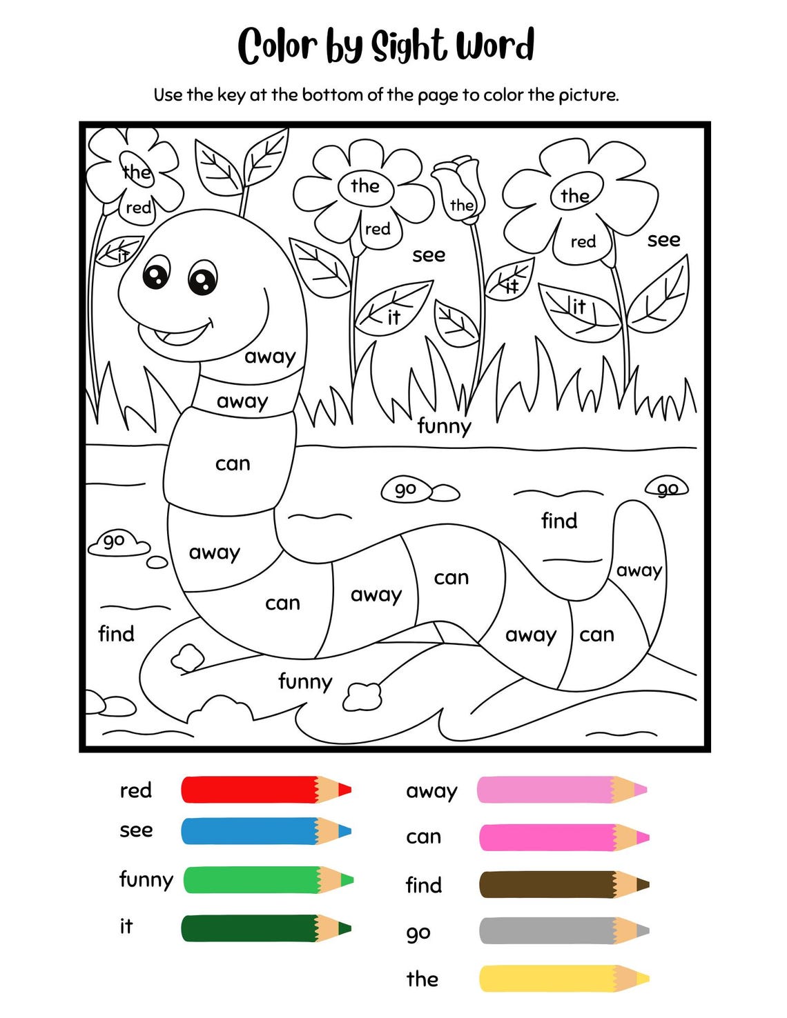SIGHT WORDS, Color by Sight Words, Printable 10 Page Pdf, Preschool ...