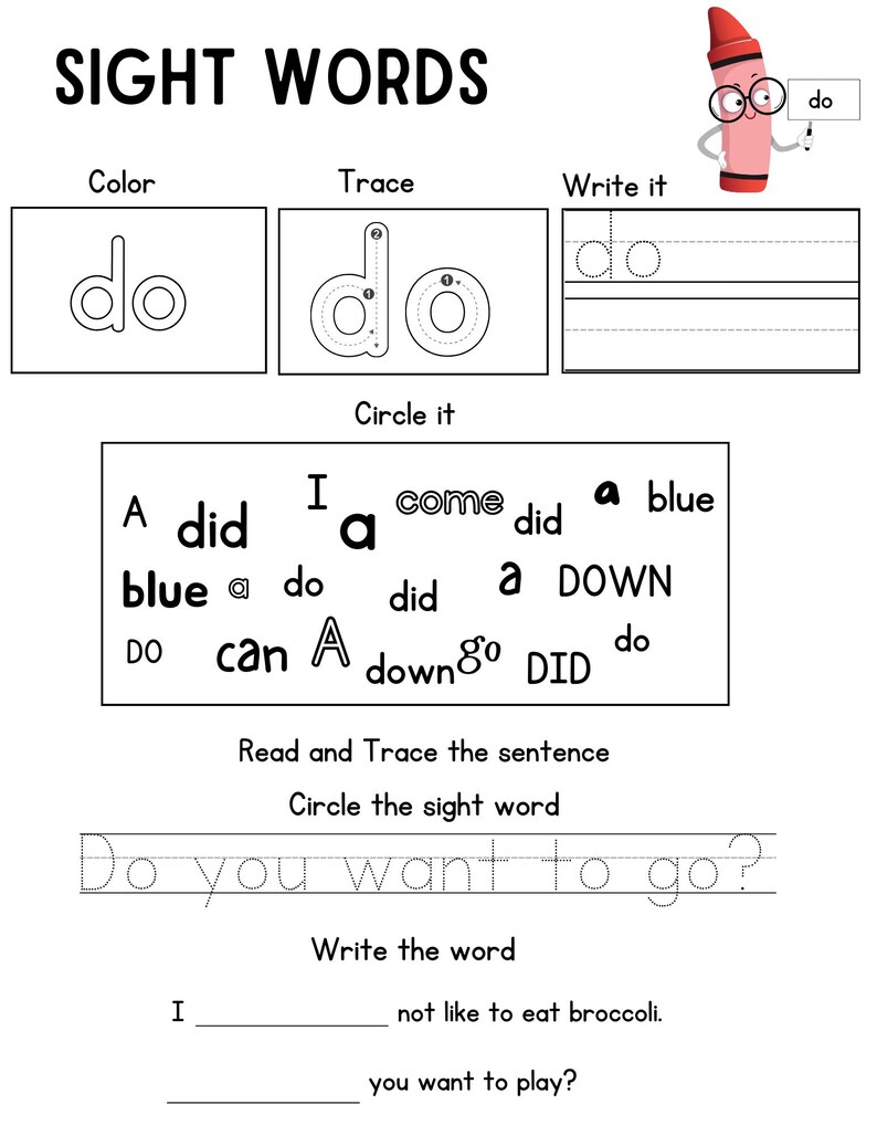 SIGHT WORDS Printable Worksheet, 90 Sight Words Pdf, Preschool, Pre-k ...