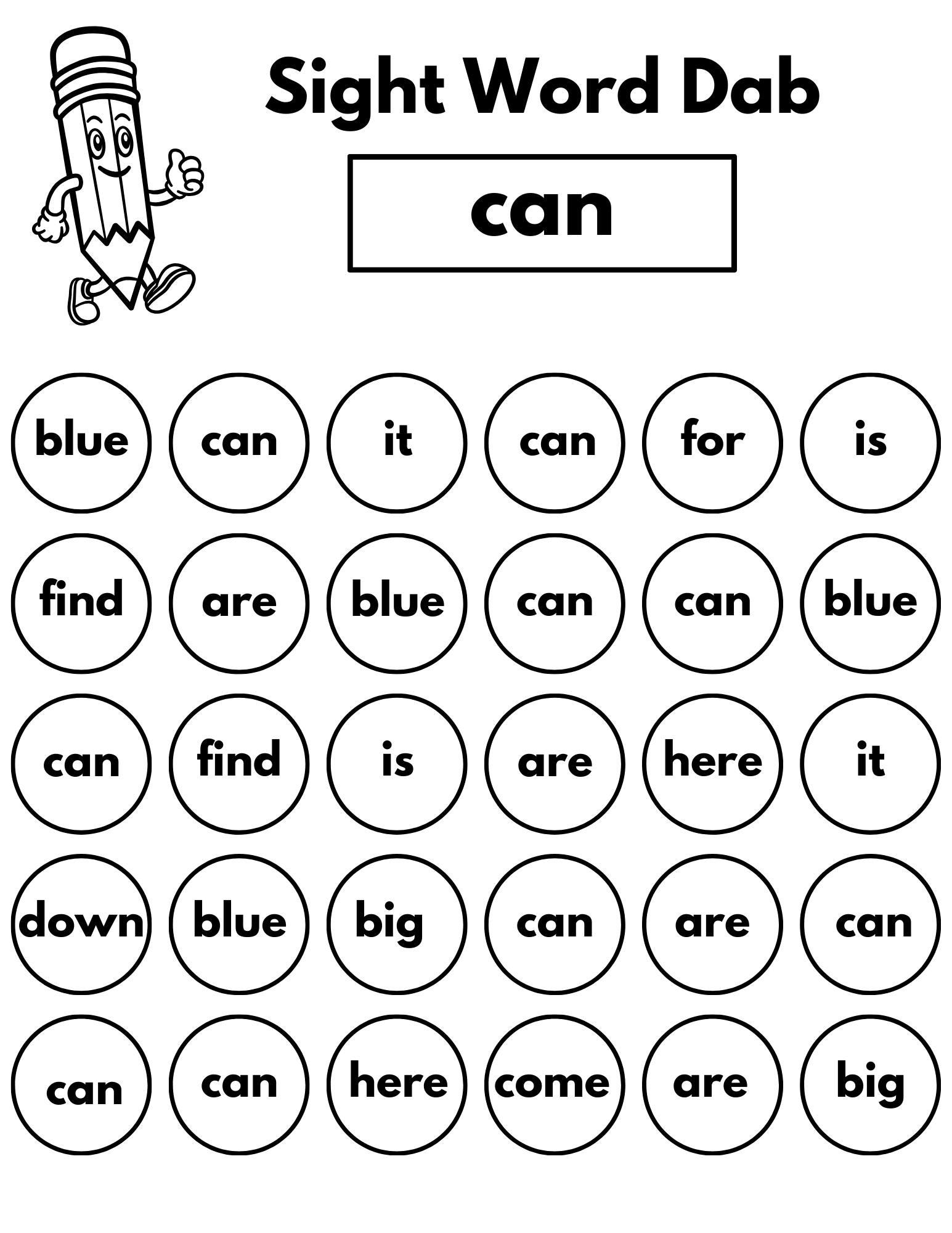 90 Pg Sight Word Dab It Worksheet, Preschool Printable (digital ...