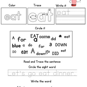 SIGHT WORDS Printable Worksheet, 90 Sight Words Pdf, Preschool, Pre-k ...