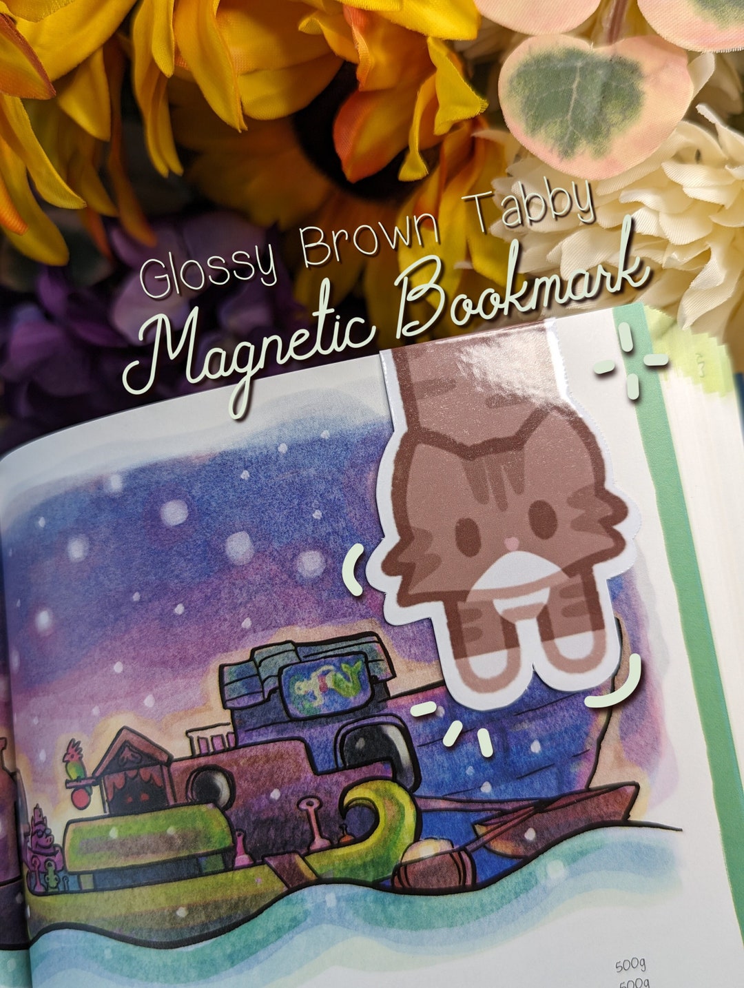 Kawaii Long Cat Magnetic Bookmark - Glossy Brown Tabby - Etsy