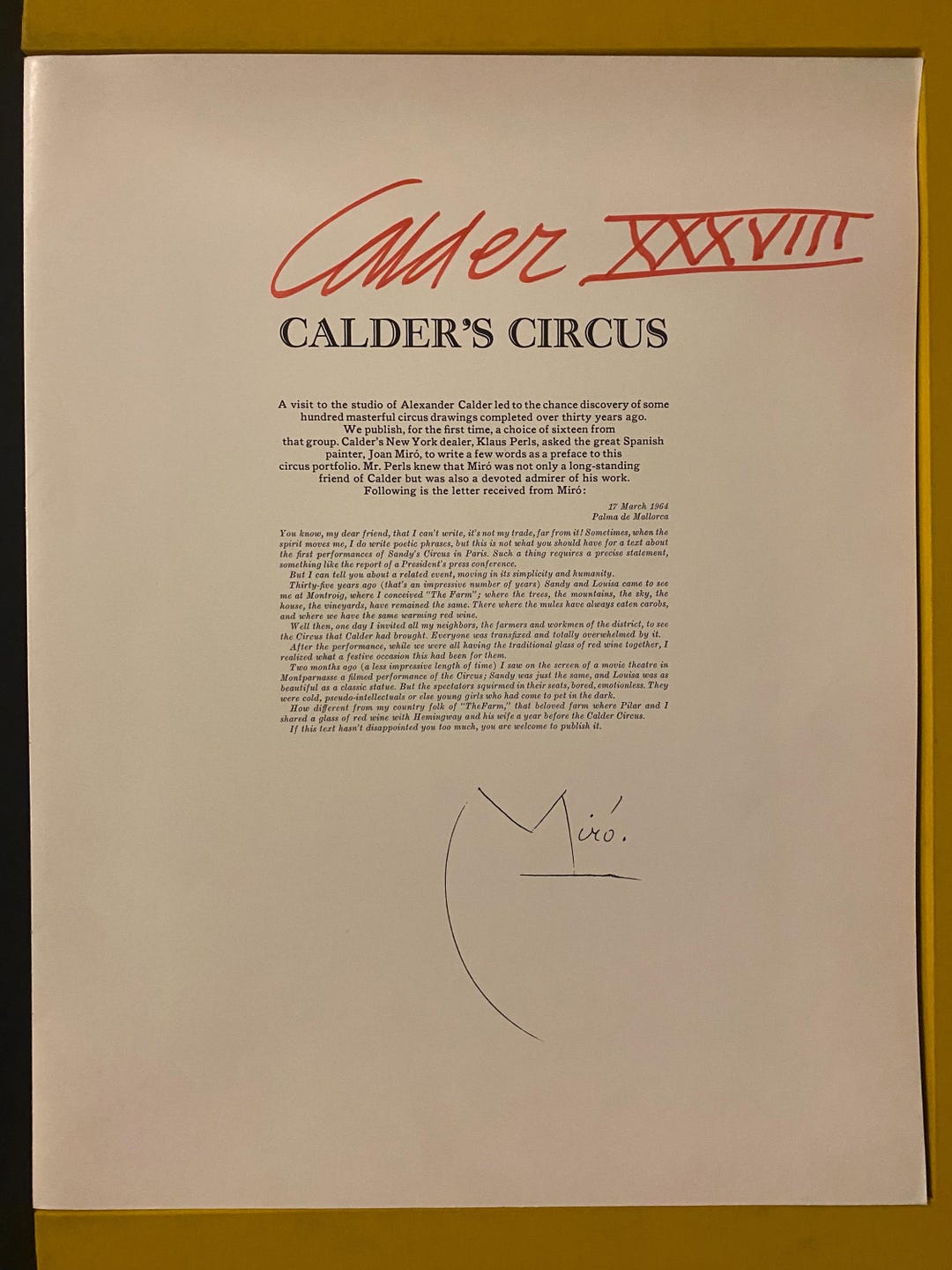 Calder's Circus Portfolio, by Joan Miro - Complete Set of 16 Lithograph ...