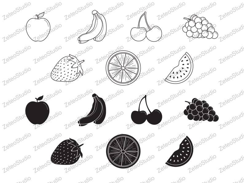 Common Fruits Bundle, SVG File, PNG Graphic, Instant Digital Download ...
