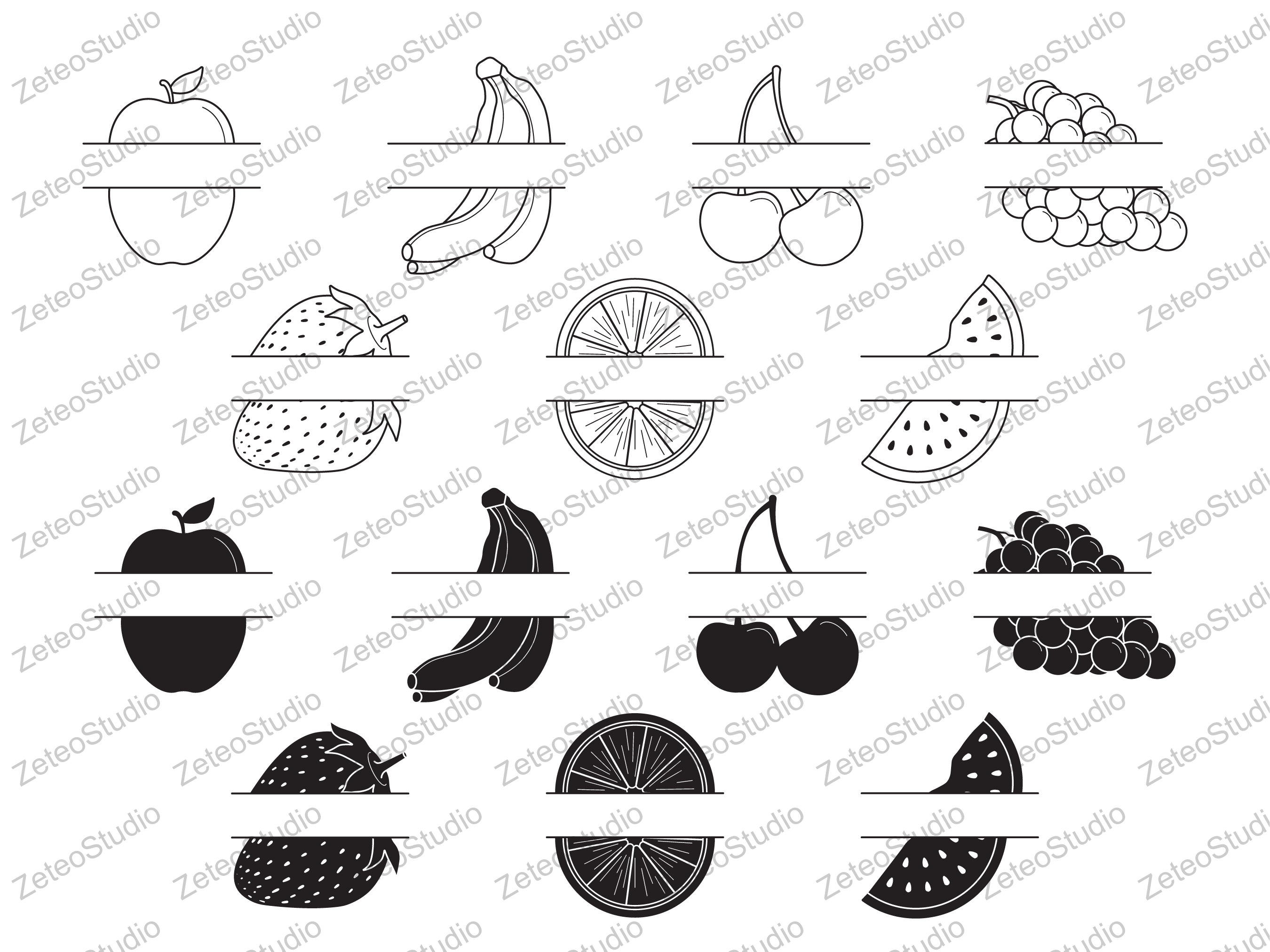 Common Fruits Bundle, SVG File, PNG Graphic, Instant Digital Download ...