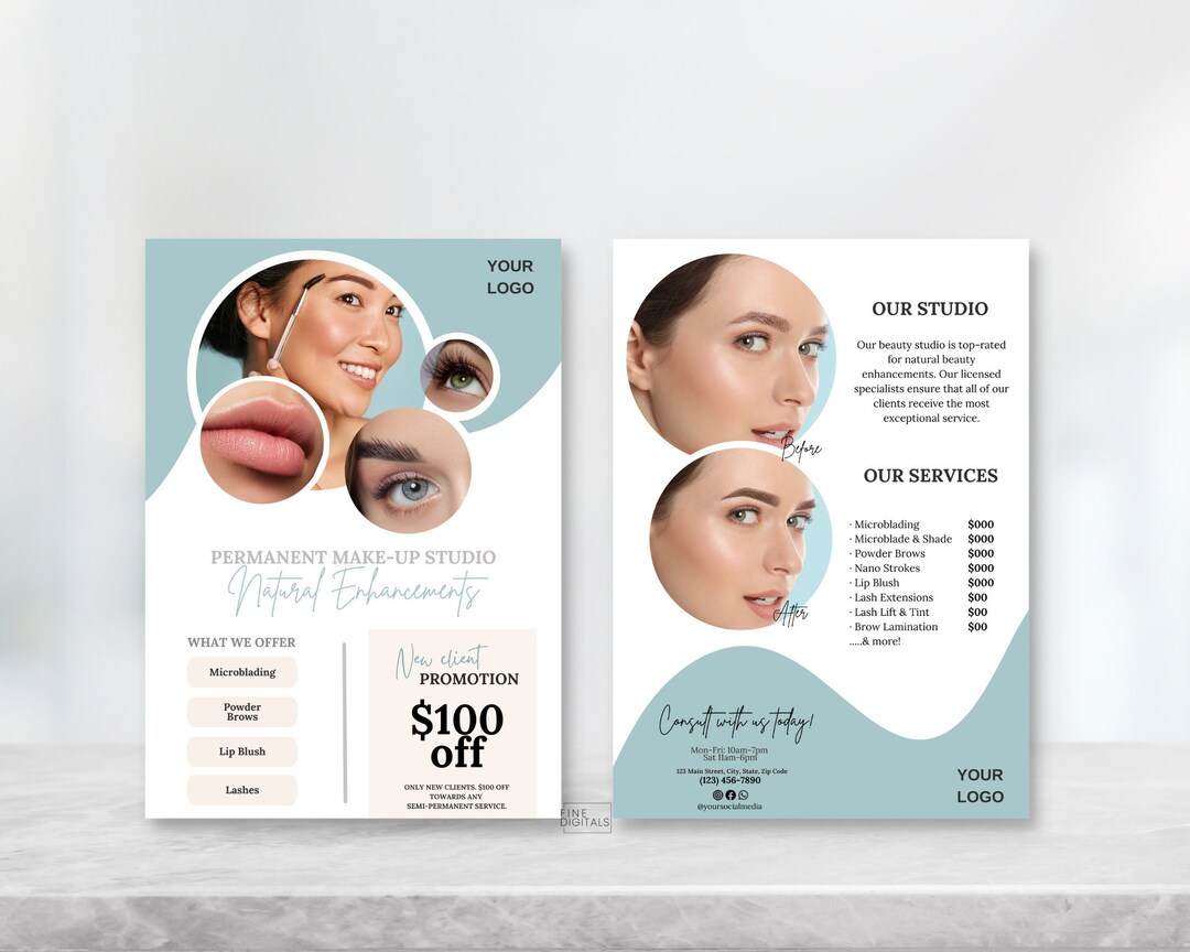 Beauty Salon Editable Flyer | PMU Template Flyer | Microblading ...