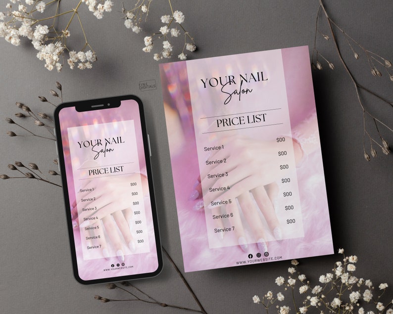 Nail Salon Price List | Editable Pricing List | Spa Nail Hair Makeup ...