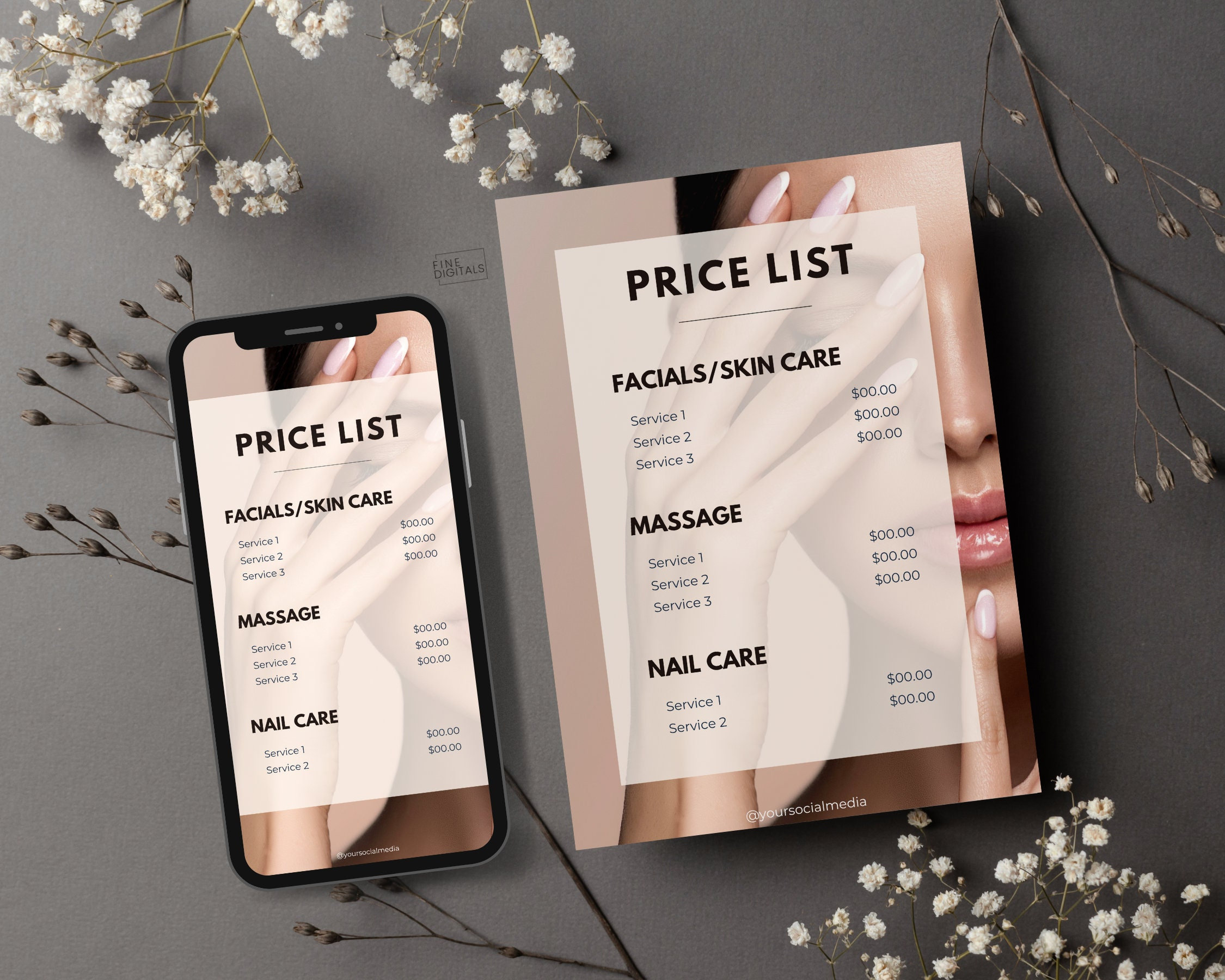Salon Price List Template | Editable Beauty Price List | Spa Nail Hair ...