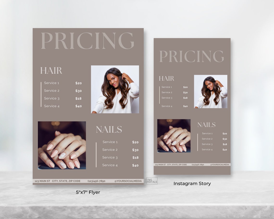 Salon Pricing List | Editable Price List | Spa Nail Hair Makeup PMU ...