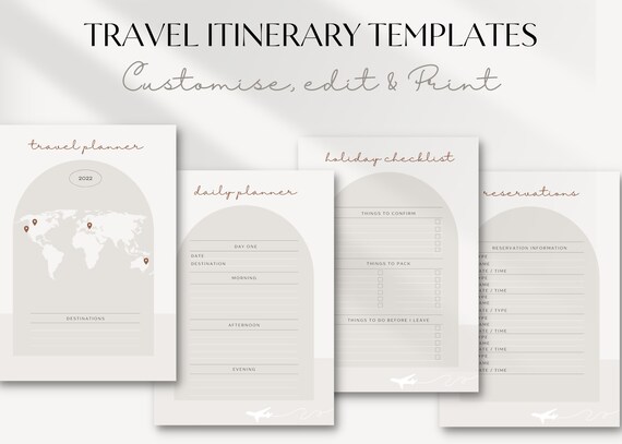 Printable Travel Itinerary Template Modern Minimal Editable on - Etsy