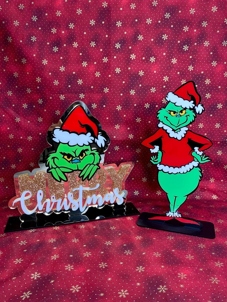 Grinch Acrylic Standing Sign Christmas Decorations Decor Festive Xmas ...