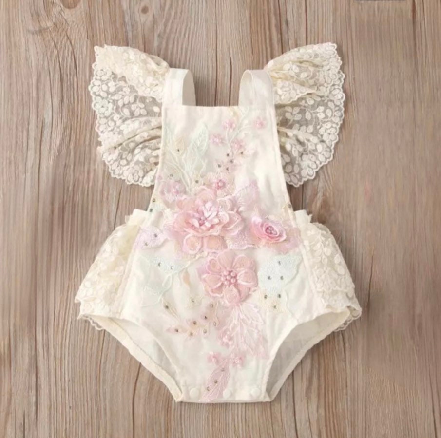 Baby Girls Beaded Lace Princess Romper - Etsy