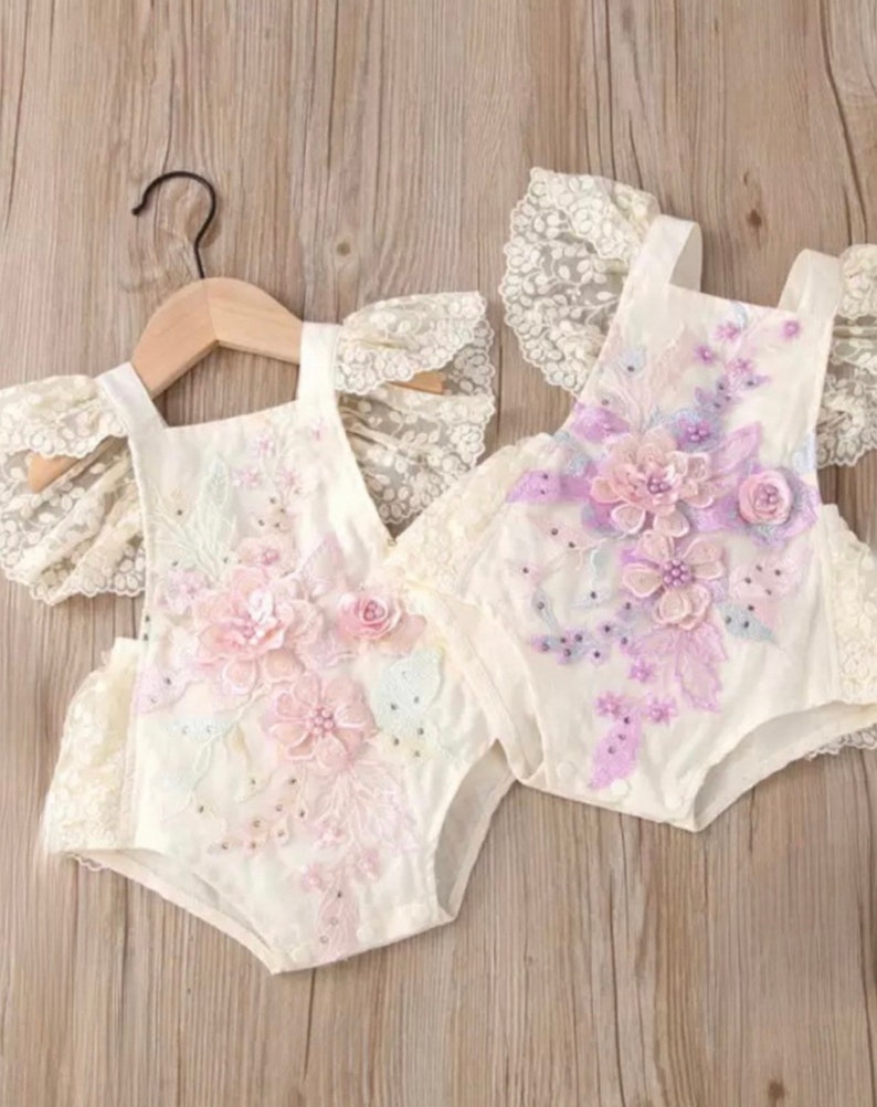 Baby Girls Beaded Lace Princess Romper - Etsy
