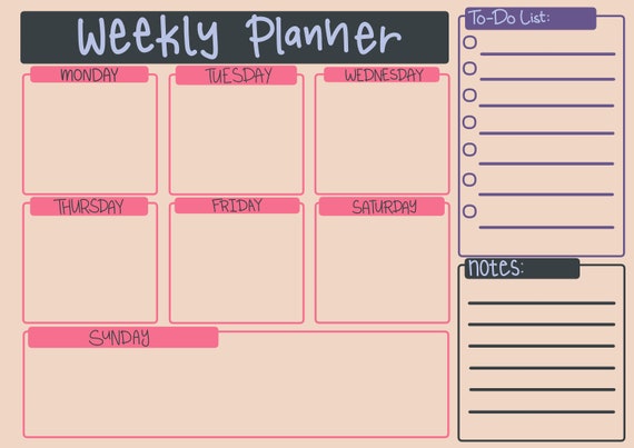Weekly Planner with a Small To-do List and Notes Section - Etsy