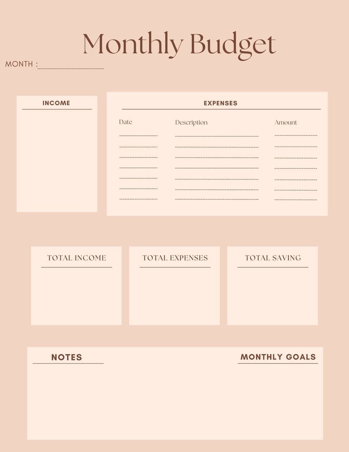 Monthly Budget Sheet, Printable, Digital Download, Minimal Budgeting ...