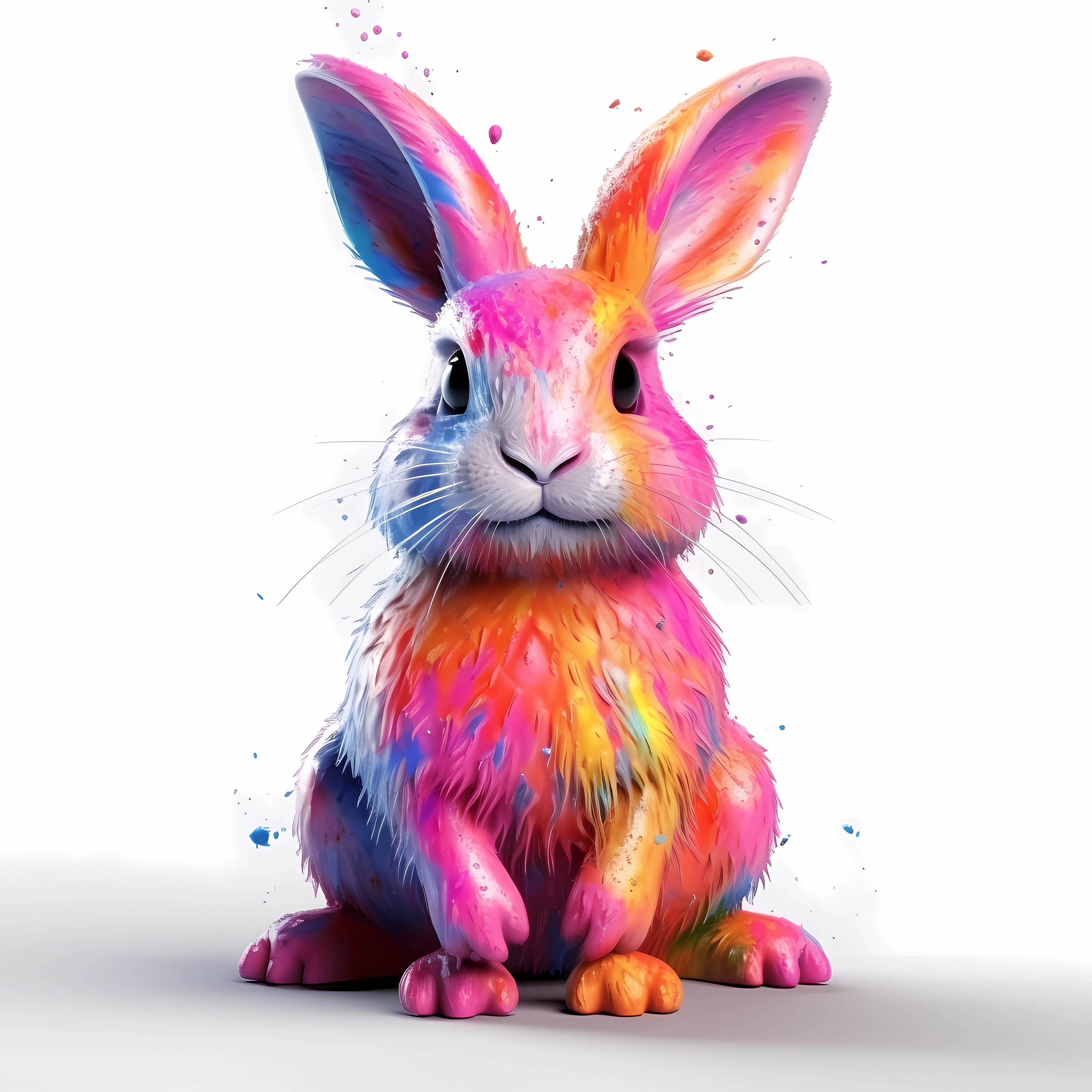 Cute Rabbit Color Paint Rabbit Color Paint Gift Wall Art Animal Wallart ...