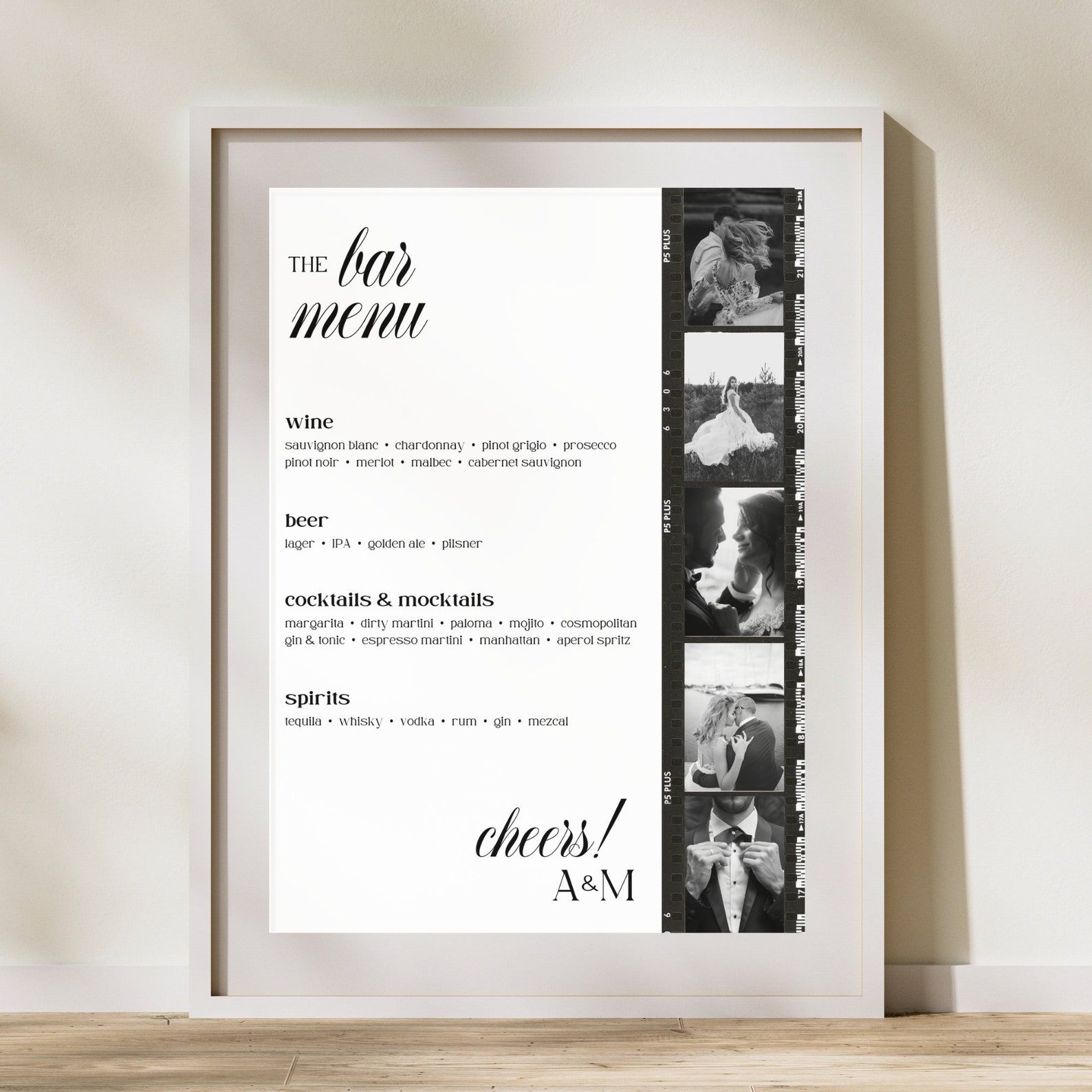 Minimalist Modern Bar Menu Template for Wedding Film Strip 8x10 Canva ...