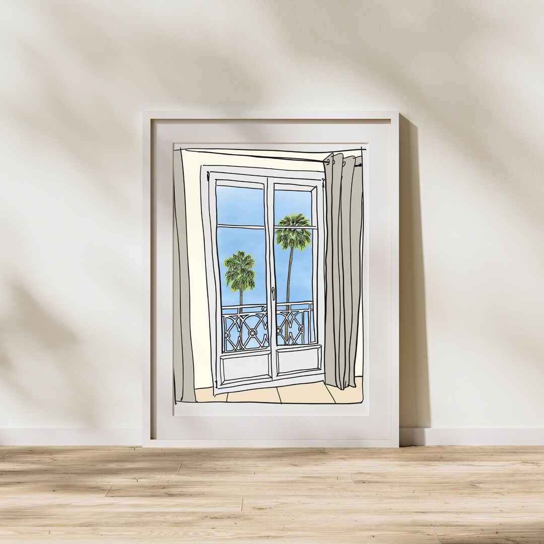 European Summer Downloadable Print South of France Preppy Portrait Palm ...