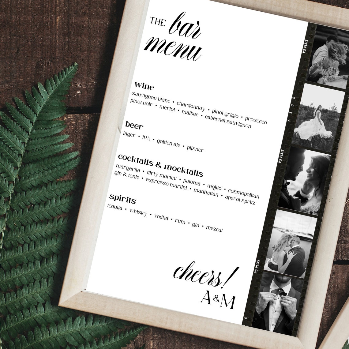Minimalist Modern Bar Menu Template for Wedding Film Strip 8x10 Canva ...
