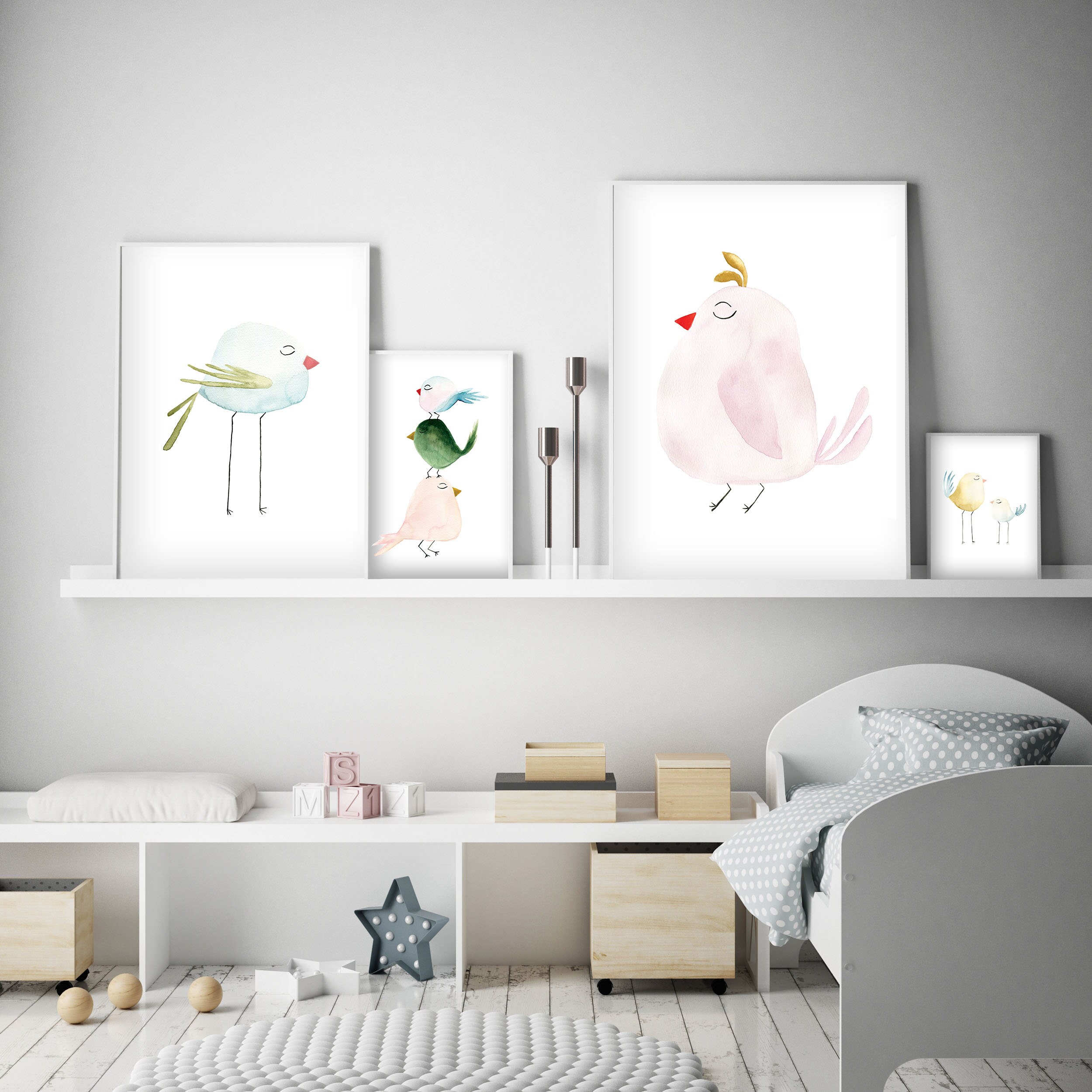 Pink Bird Painting, Baby Bird Nursery, Girls Room Decor, Nursery Pastel ...