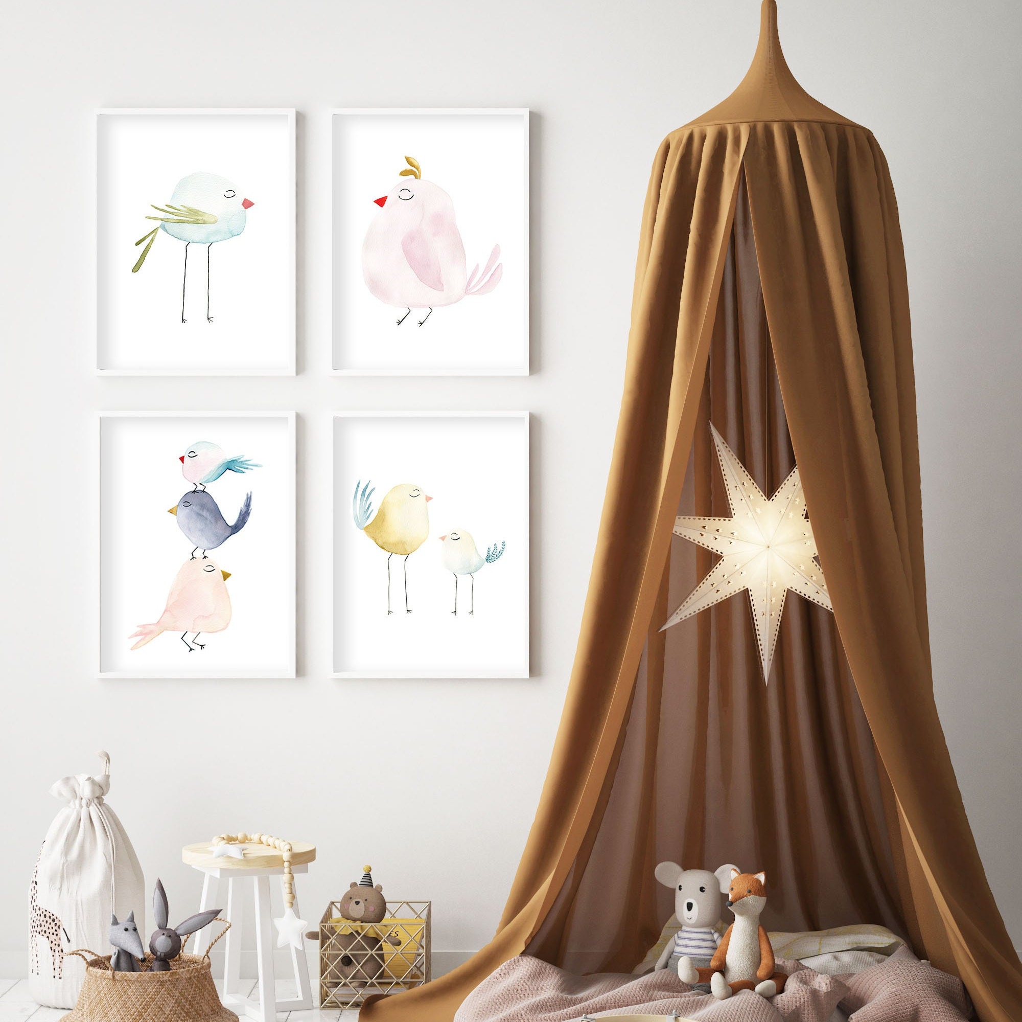 Pink Bird Painting, Baby Bird Nursery, Girls Room Decor, Nursery Pastel ...