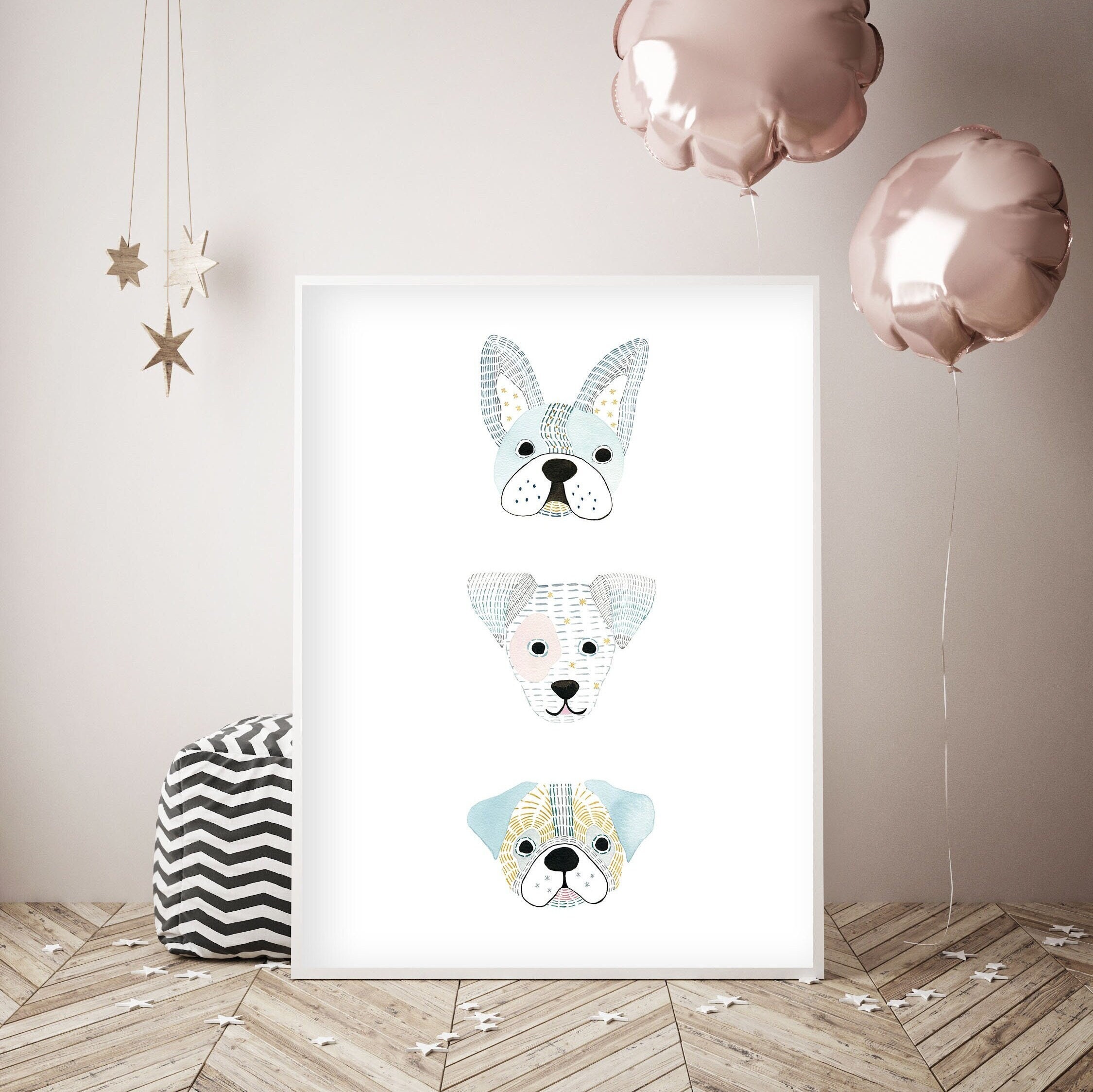 3 Dogs Wall Art Puppy Nursery Decor Dog Breeds Dog Theme - Etsy