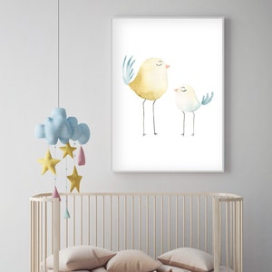 Baby Bird Nursery, Set of 4, Nursery Wall Art, Pastel Nursery Prints ...