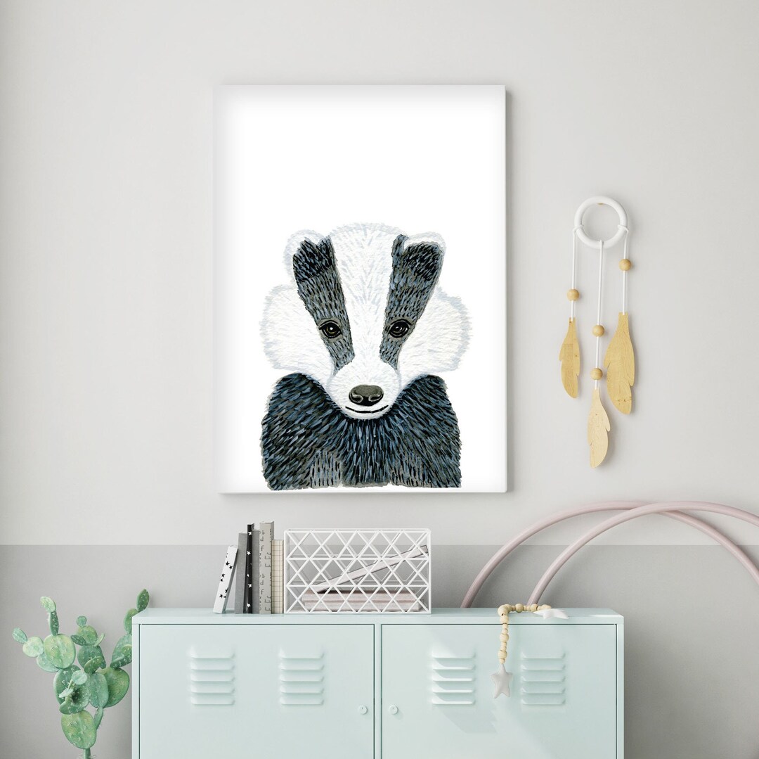 Baby Badger Woodland Nursery, Nursery Decor, Nursery Print, Baby Shower ...