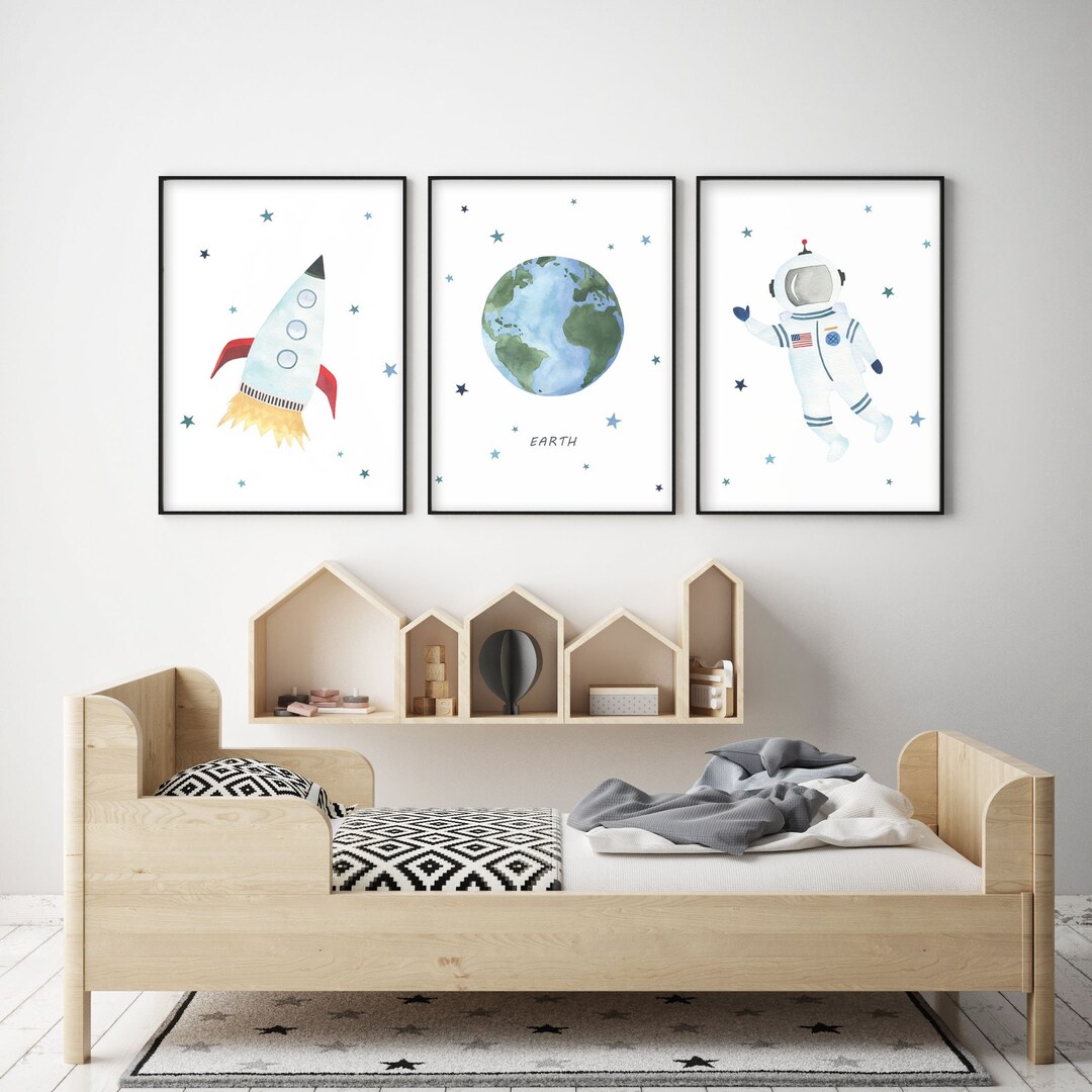 Outer Space Prints Set of 3, Nursery Wall Art, Boys Room Decor, Rocket ...