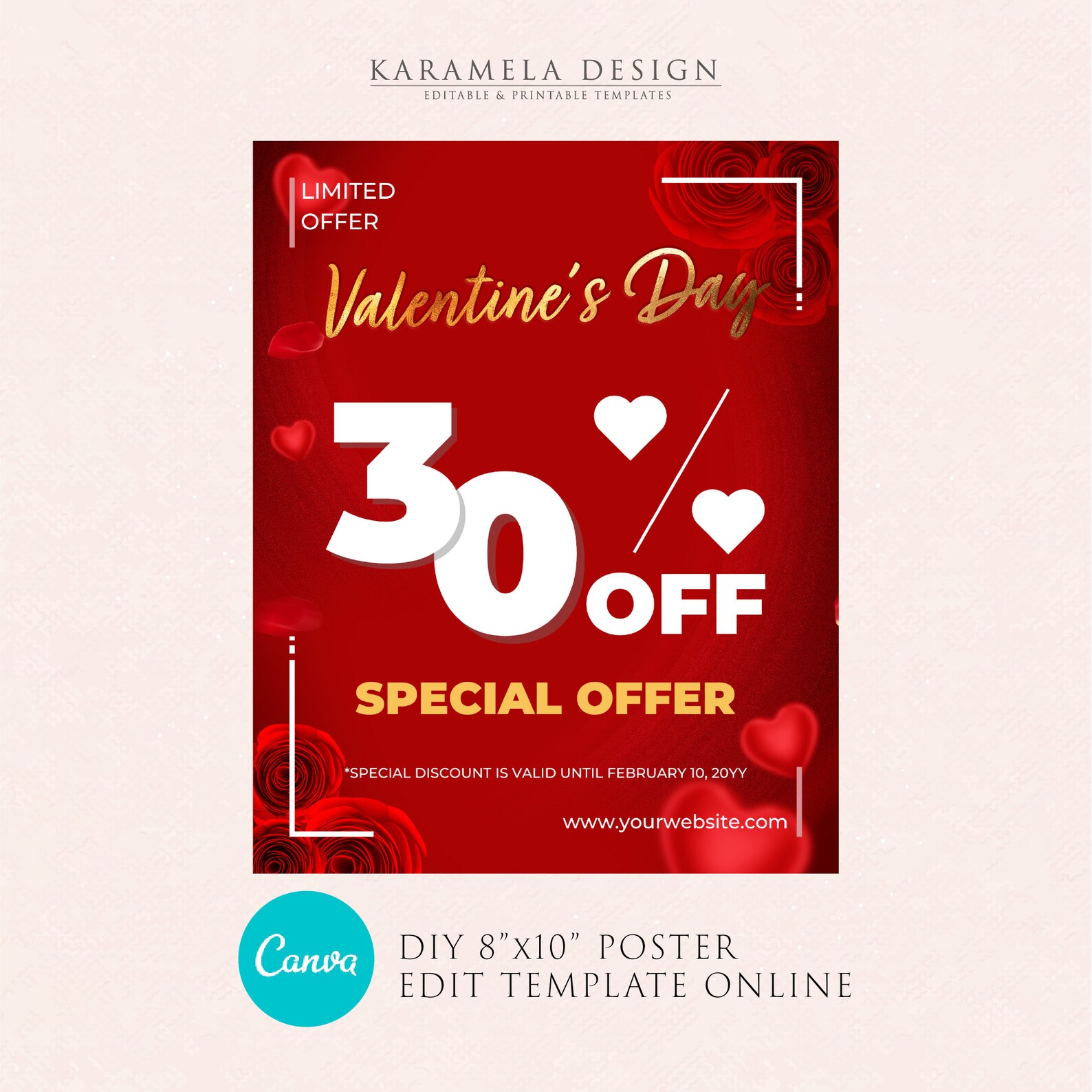 Valentine's Day Sale Poster Template for Your Romantic Promotions, 8x10 ...