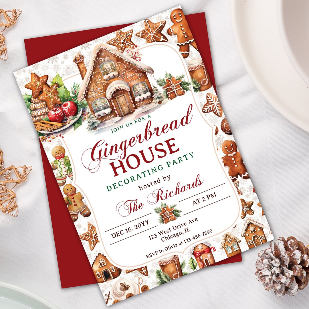 Personalized Gingerbread House Decorating Party Invitation Cookie Day ...