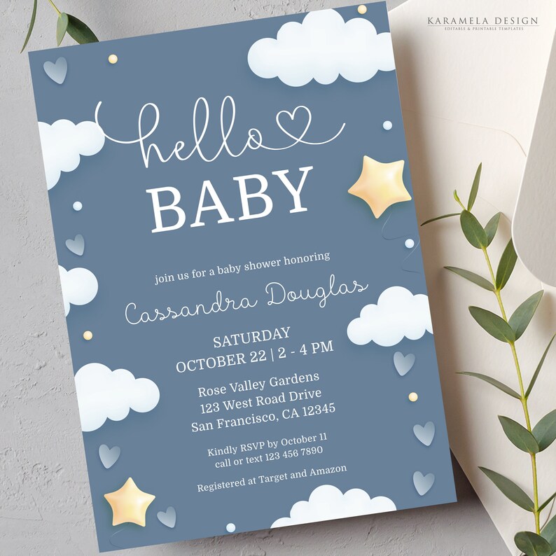 Plantilla de invitación para baby shower con tema de nube - Etsy México