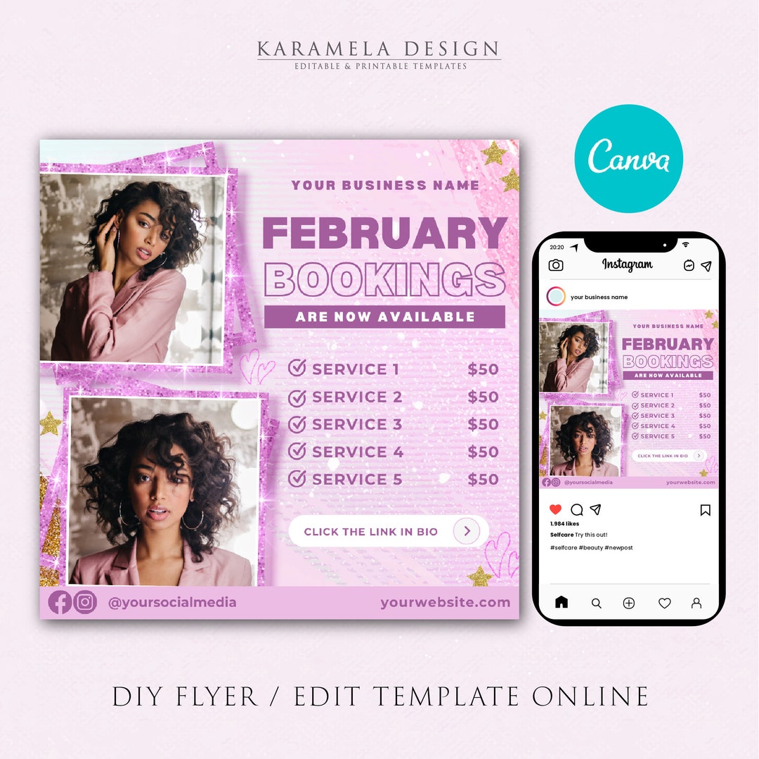 February Booking Flyer, Valentines Day Hair Flyer, Hair Booking Flyer ...