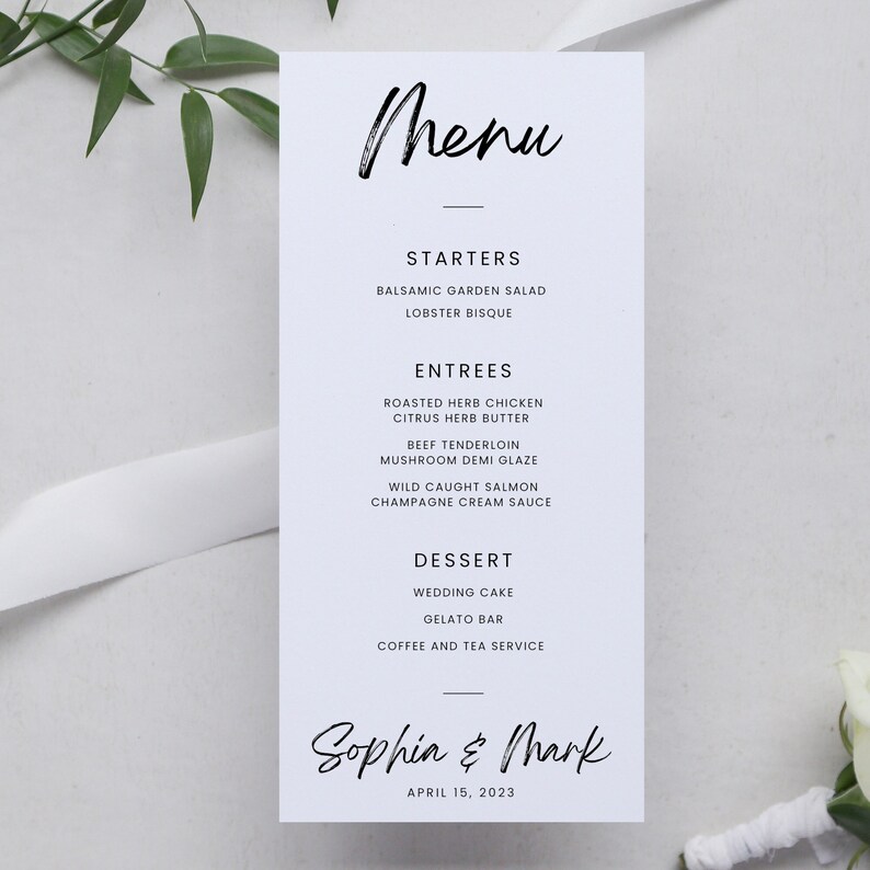 Minimalist Wedding Menu Template Modern Script Wedding Dinner - Etsy