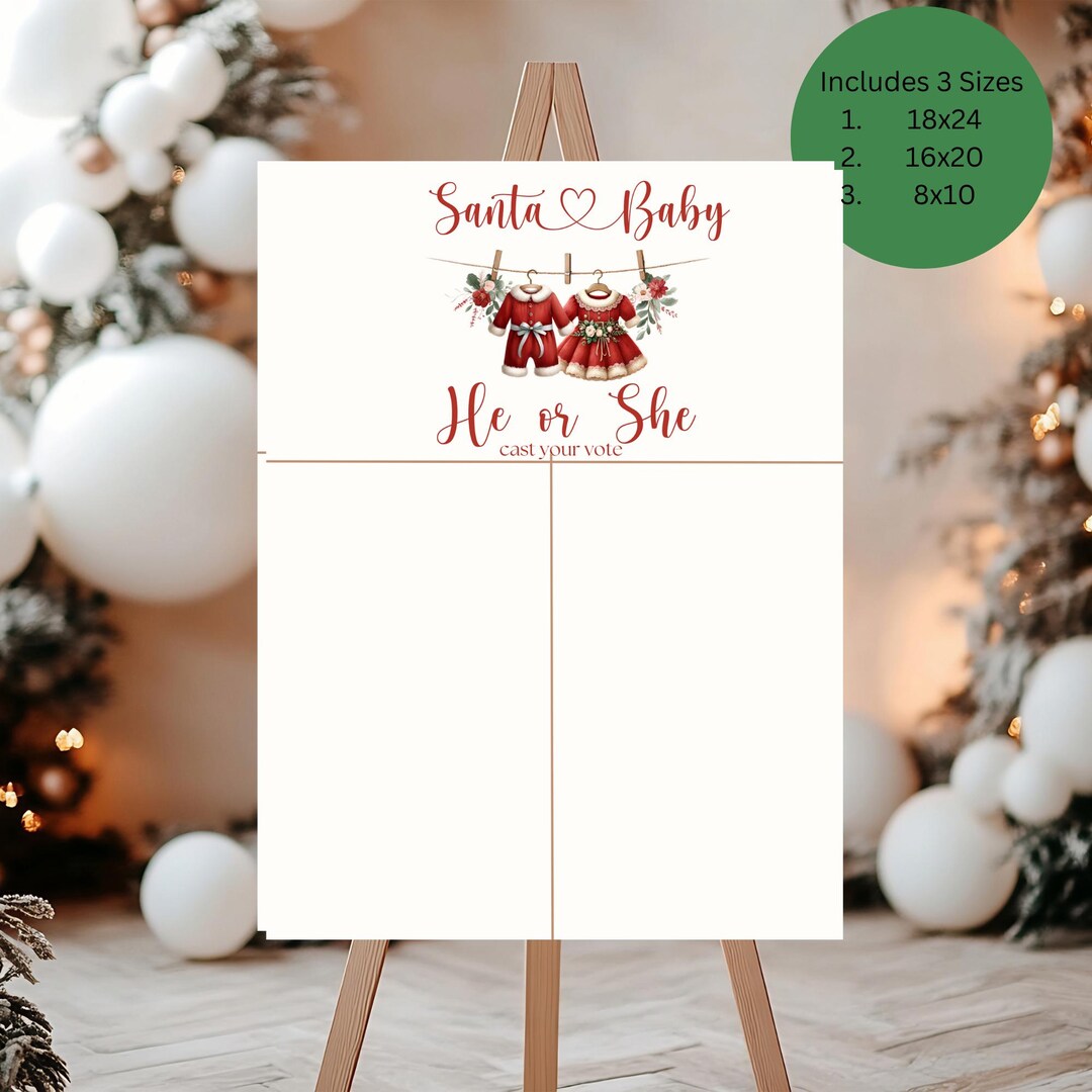 Christmas Santa Baby Gender Reveal Voting Board, Digital Editable ...