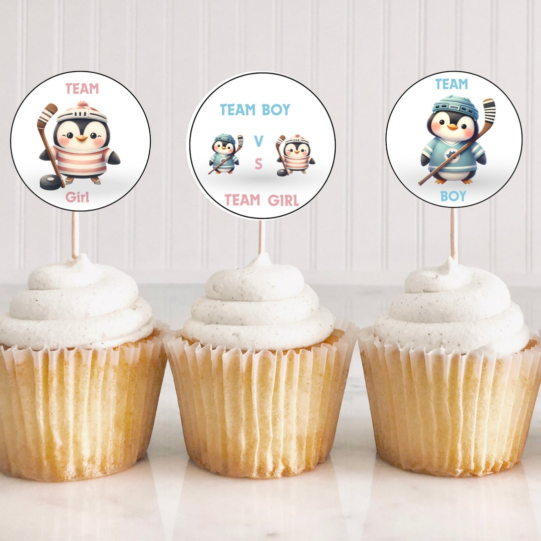 Team Boy or Team Girl Cupcake Toppers| Hockey Theme Gender Reveal ...