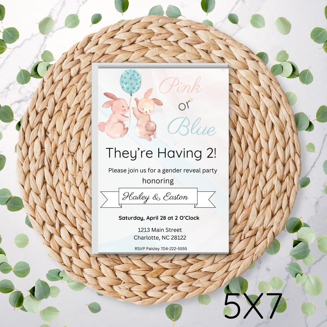 Twins Gender Reveal Party Invitation Editable and Printable ...
