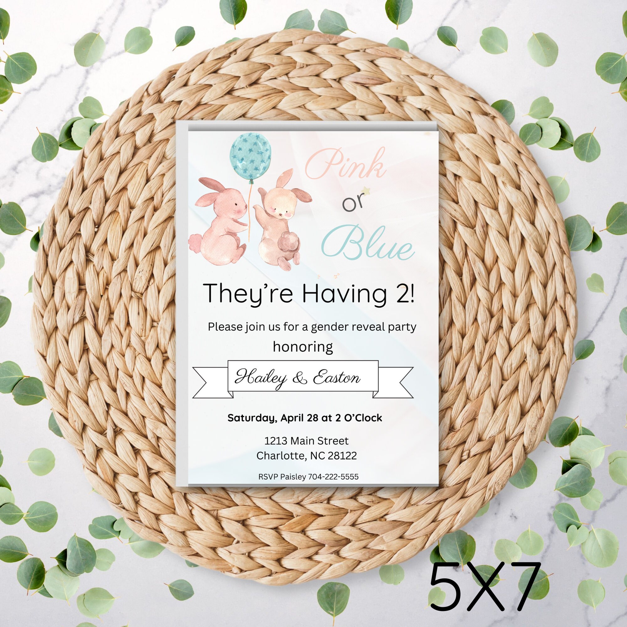 Twins Gender Reveal Party Invitation Editable and Printable ...