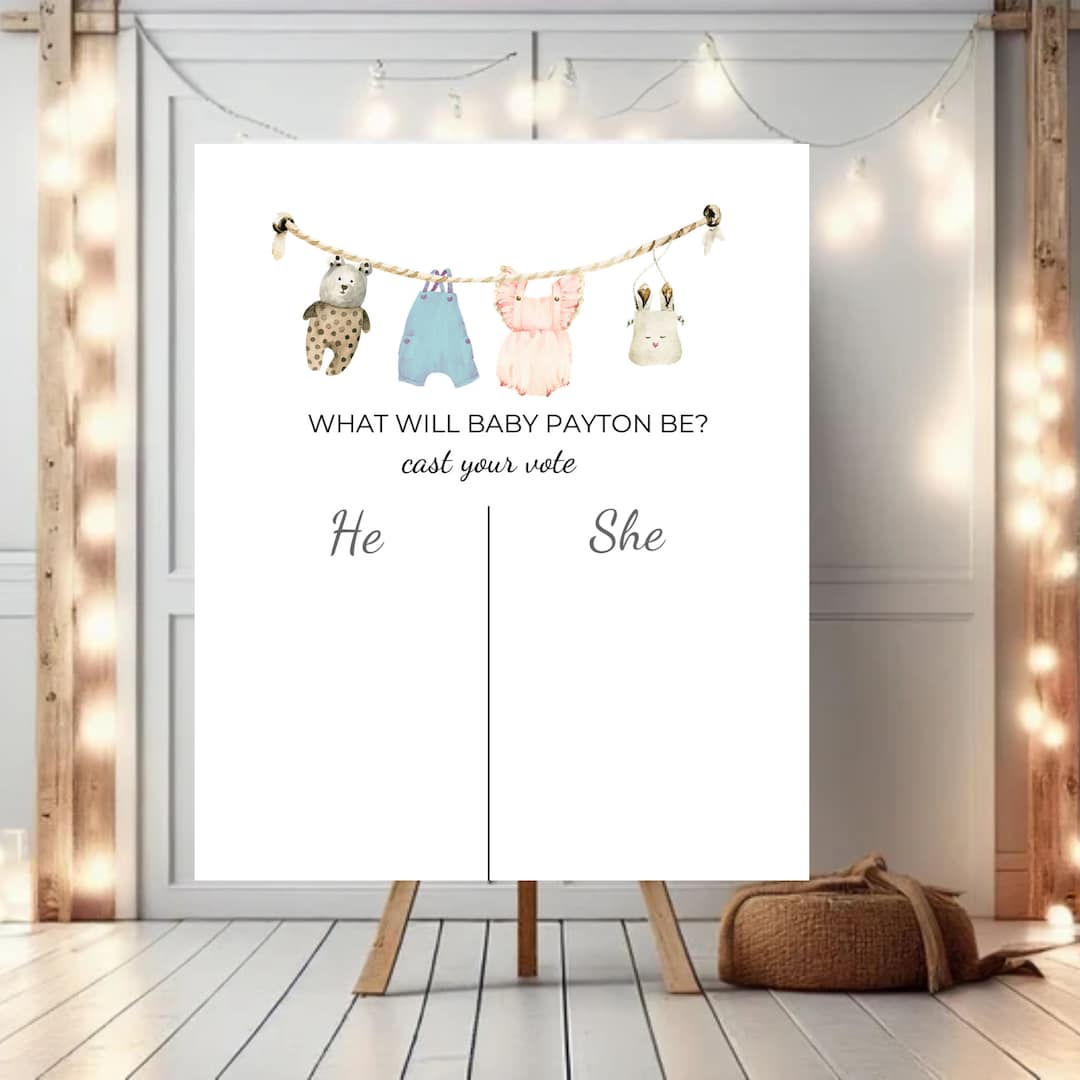Baby Clothes Gender Reveal Voting Sign, He or She Voting Board, Digital ...