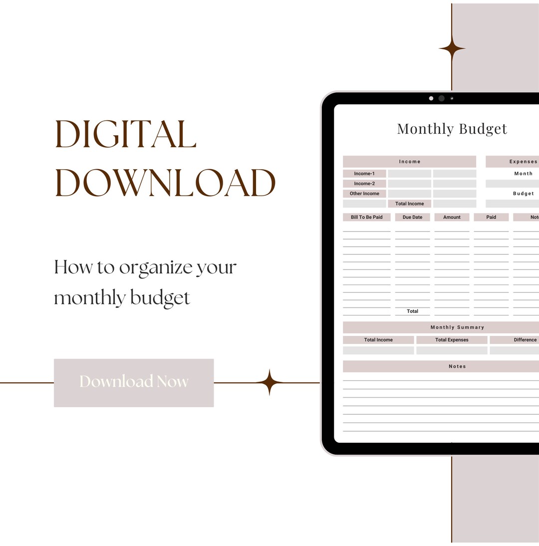 Digital Monthly Budget Planner | Budget Organizer | Printable Form - Etsy
