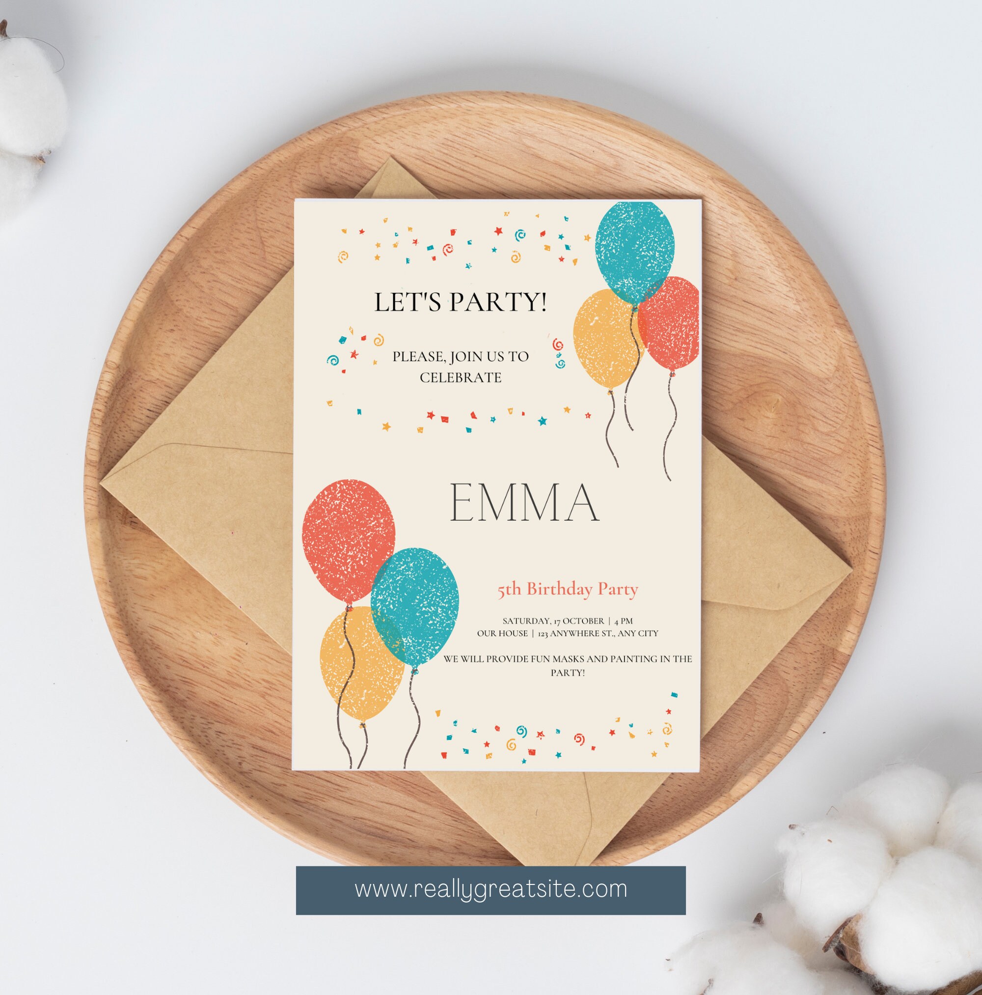 Balloon Birthday Party Invitation | Party Card Template | Digital ...