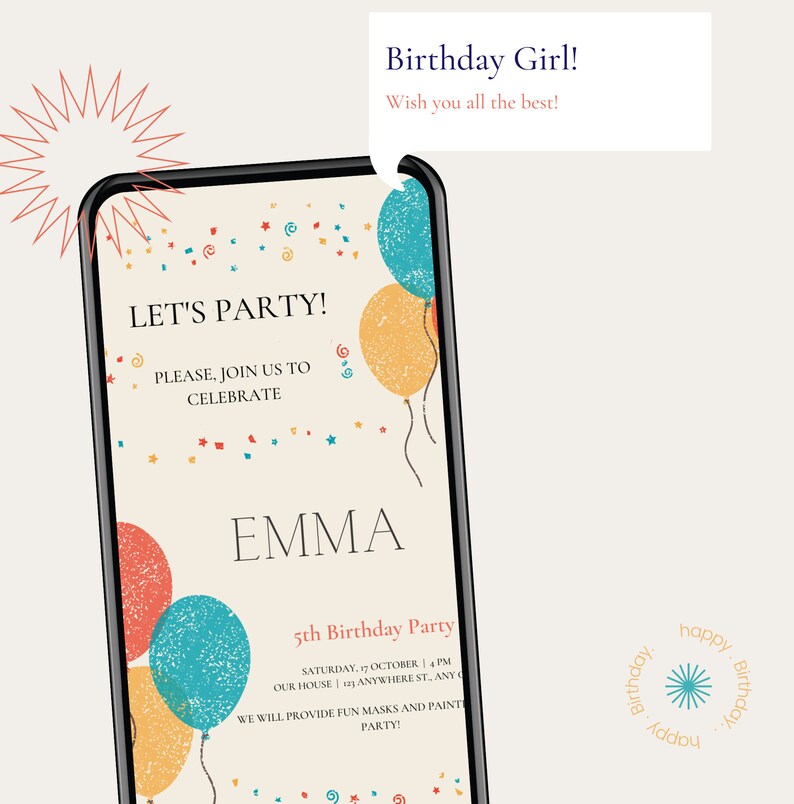 Balloon Birthday Party Invitation | Party Card Template | Digital ...