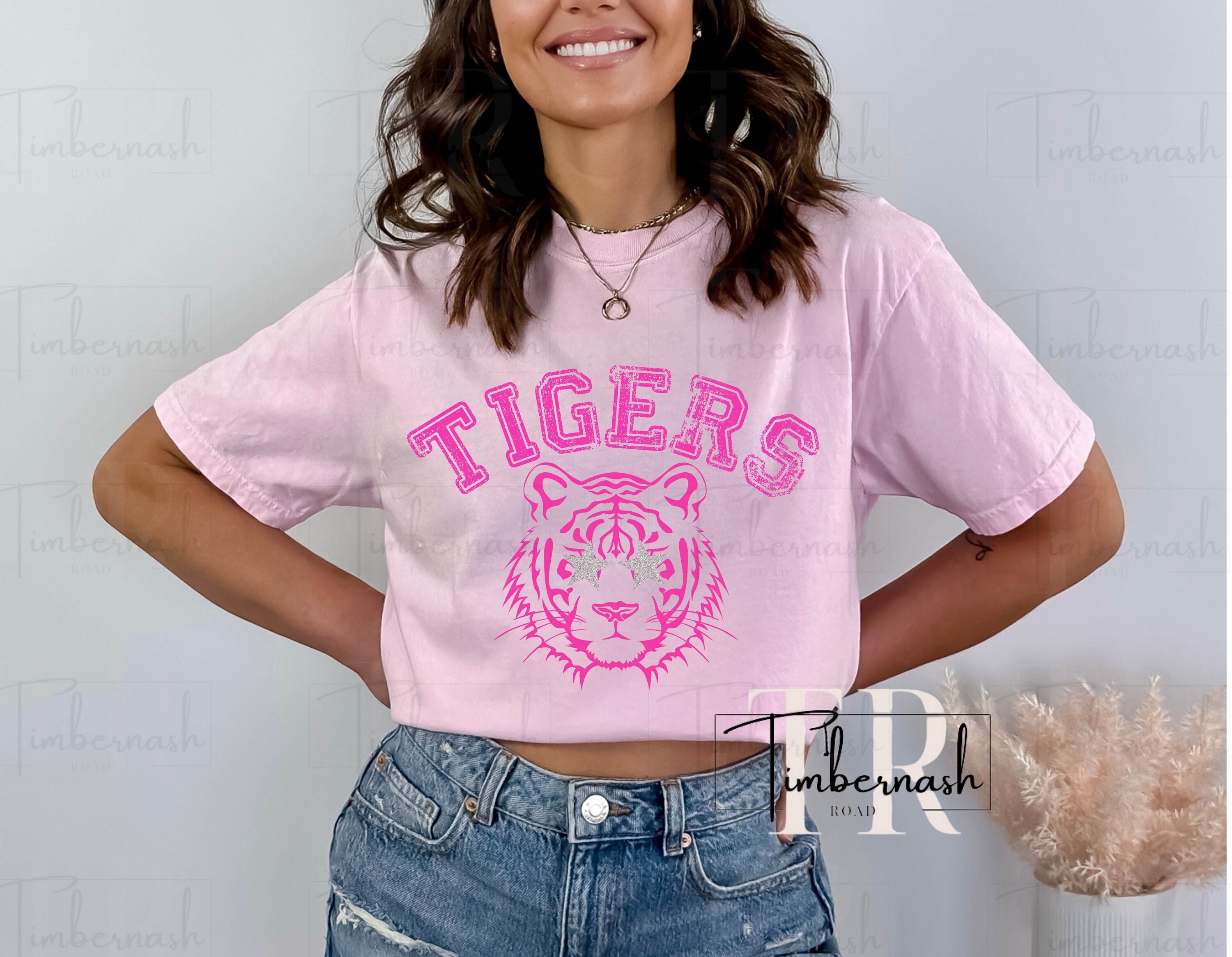 Preppy Pink Tigers Mascot Graphic Tee or Sweatshirt Preppy - Etsy