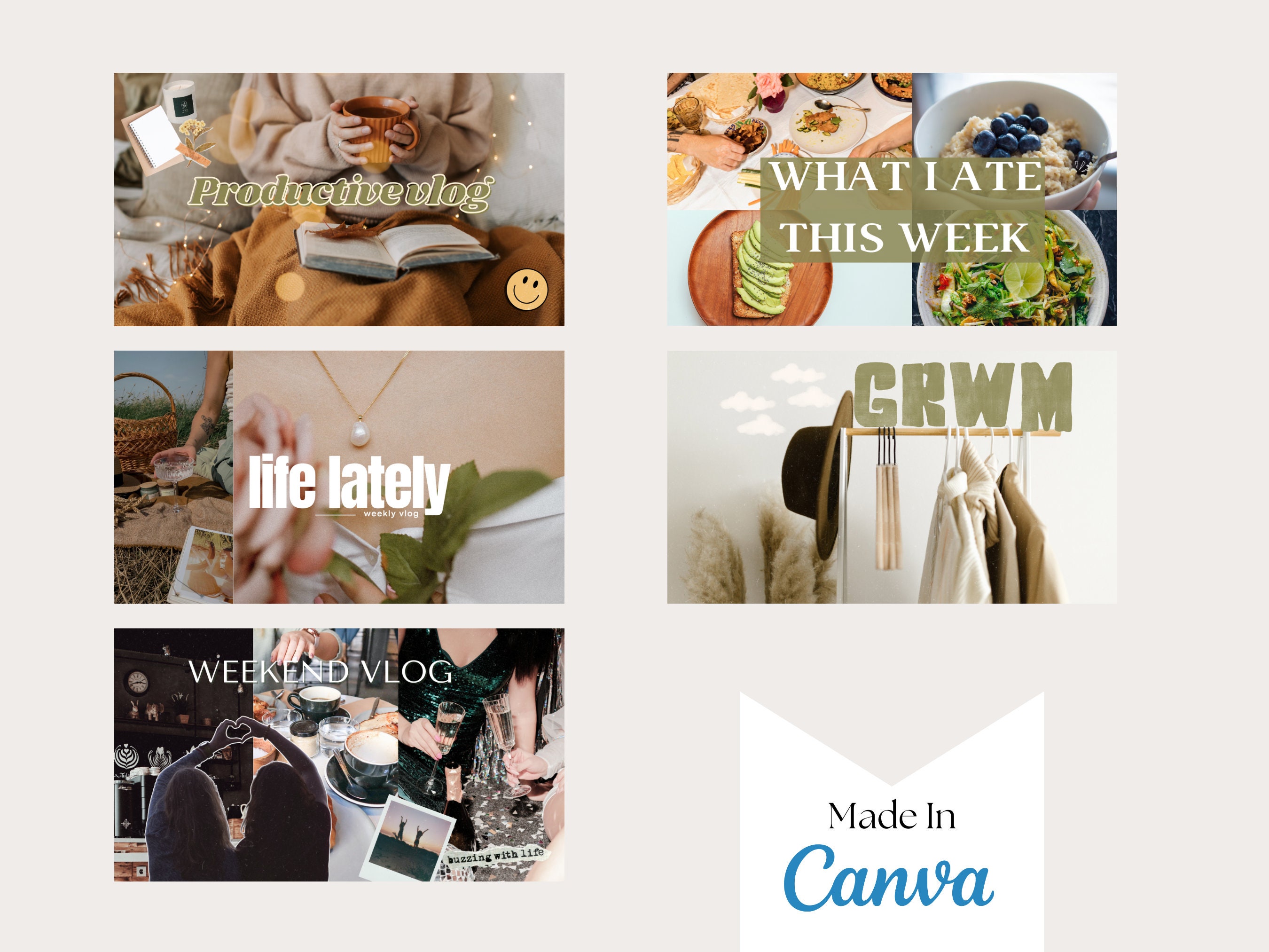 Neutral Aesthetic Youtube Thumbnail Templates, Vlog, Youtube, Templates ...