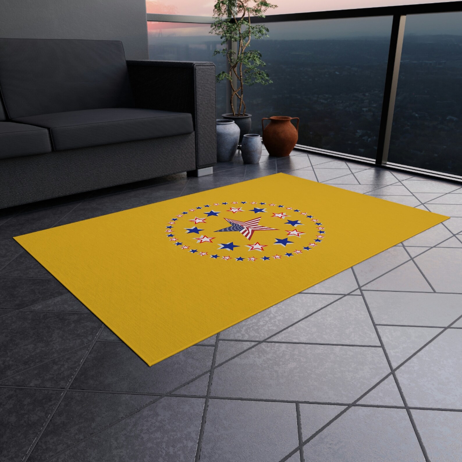 The Stars and Stripes on Yellow Outdoor Rug 3 Sizes to Choose From - Etsy