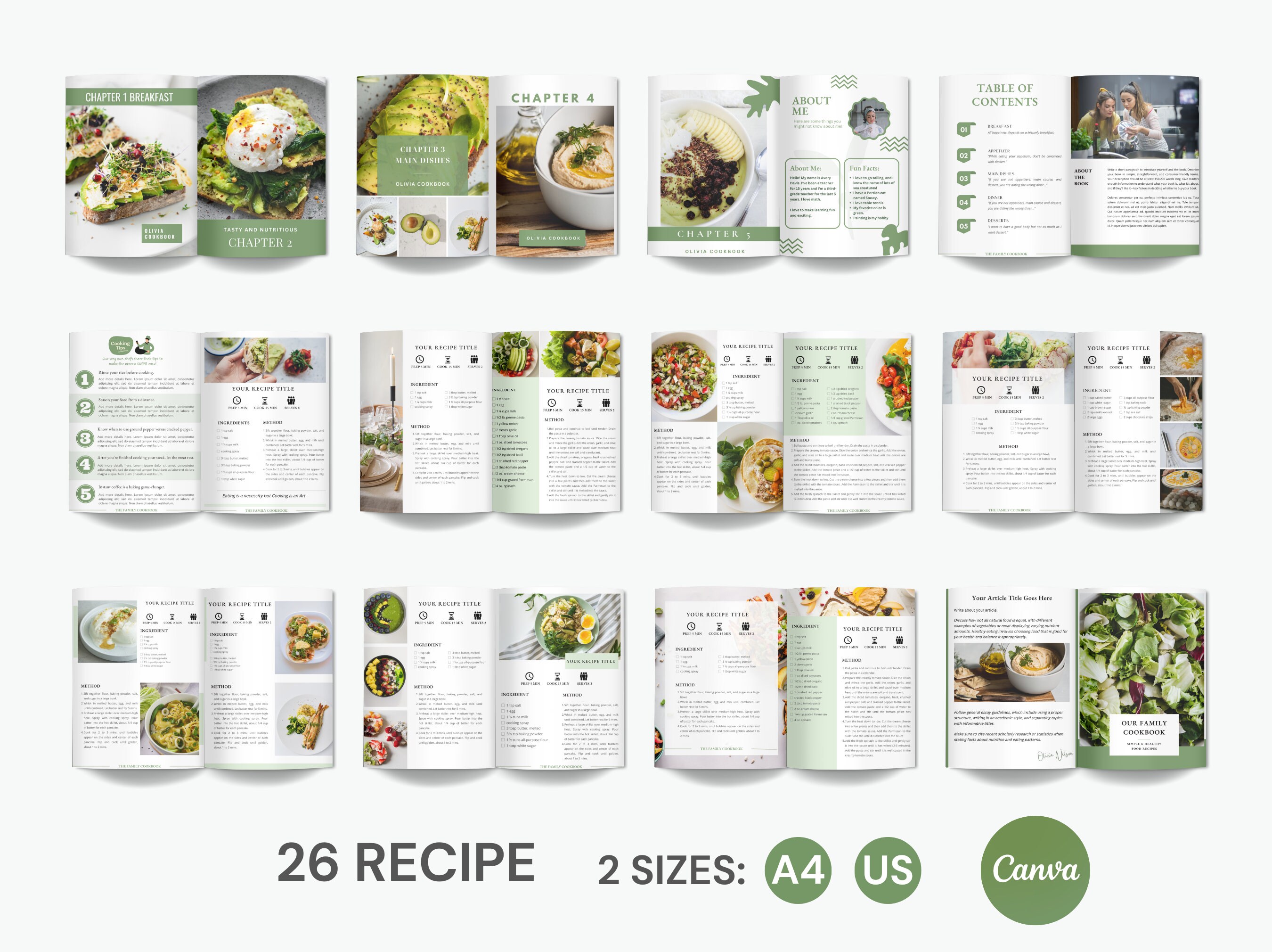 Cookbook Template Recipe Book Template Editable Canva Ebook Recipe Card ...