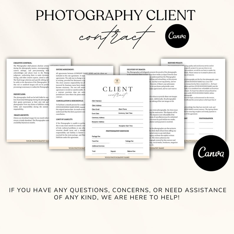 Photography Client Contract Template Photography Forms Client Agreement ...