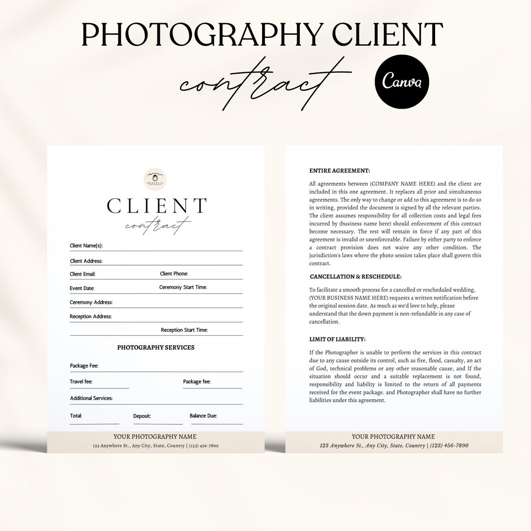 Photography Client Contract Template Photography Forms Client Agreement ...
