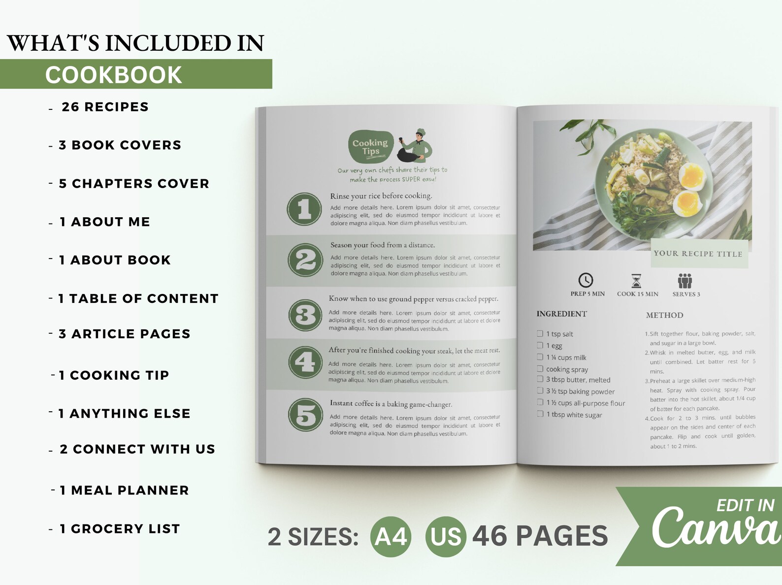 Cookbook Template Recipe Book Template Editable Canva Ebook Recipe Card ...