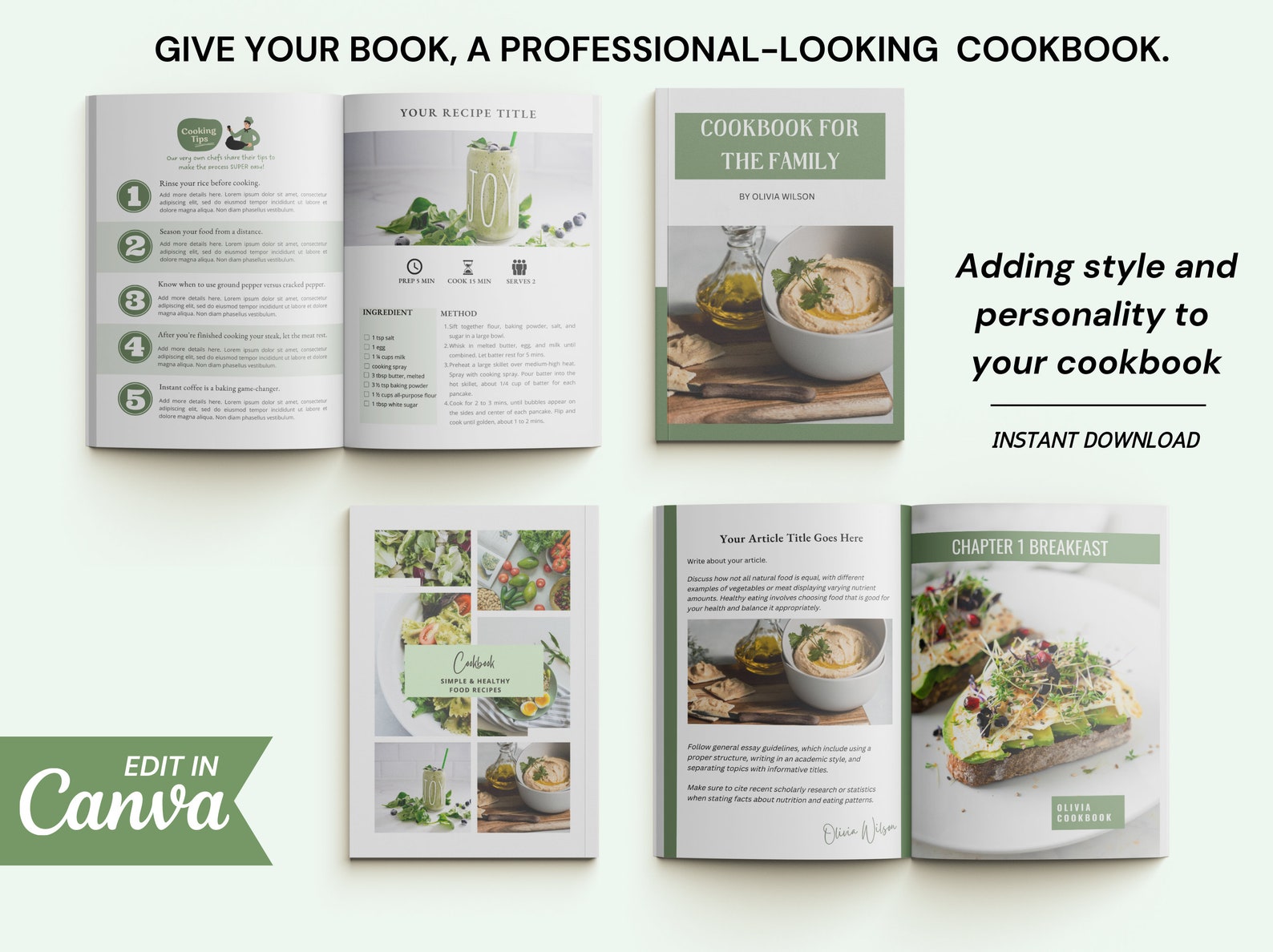 Cookbook Template Recipe Book Template Editable Canva Ebook Recipe Card ...